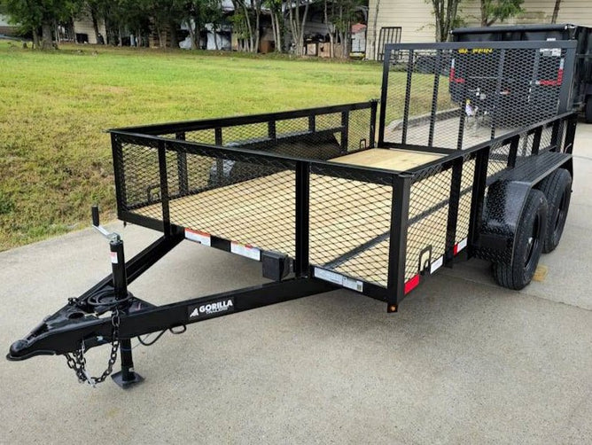 7' X 12' Straight Deck Utility Trailer 2ft Mesh Sides Double Axle 7K G