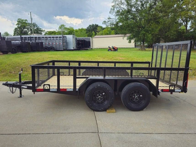 7' X 12' Straight Deck Utility Trailer 2ft Mesh Sides Double Axle 7K G
