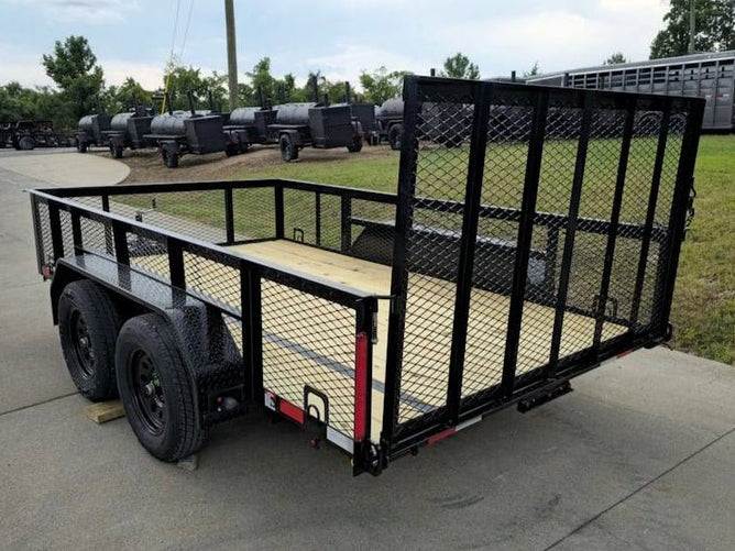 7' X 12' Straight Deck Utility Trailer 2ft Mesh Sides Double Axle 7K G