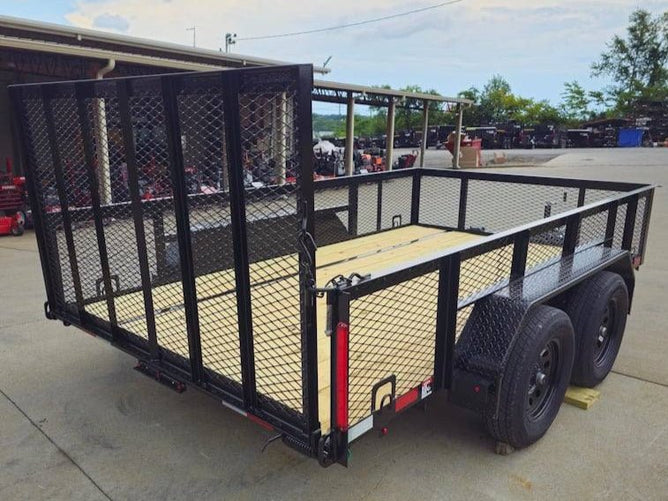 7' X 12' Straight Deck Utility Trailer 2ft Mesh Sides Double Axle 7K G