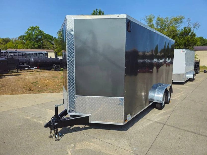 7x16 Charcoal V-Nose Enclosed Storage Trailer (2) 3,500lb Axles