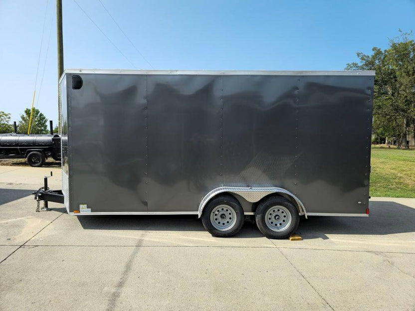 7x16 Charcoal V-Nose Enclosed Storage Trailer (2) 3,500lb Axles