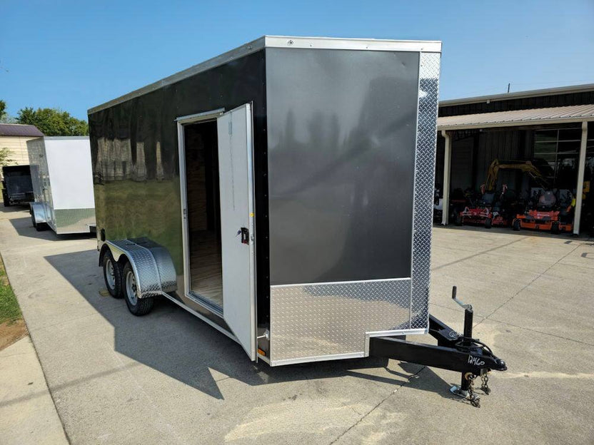 7x16 Charcoal V-Nose Enclosed Storage Trailer (2) 3,500lb Axles