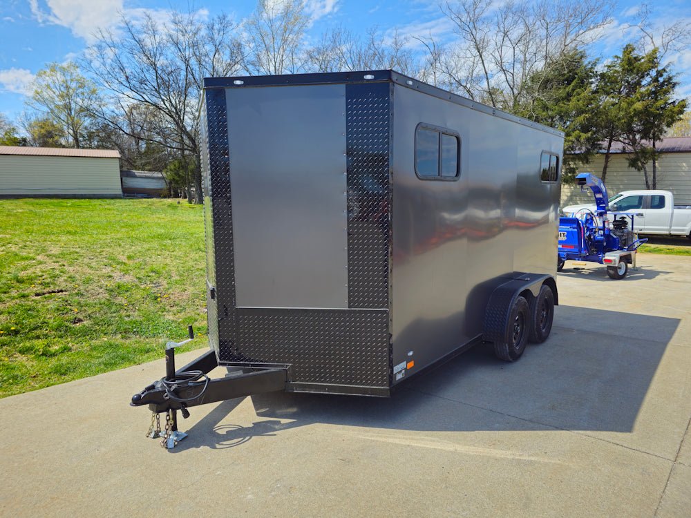 7x14 Charcoal V-Nose Enclosed Trailer (2) 3,500lb Axles Windows Elect
