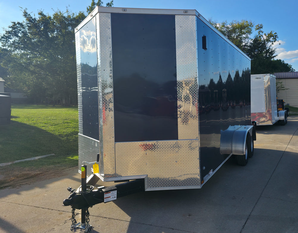 7x16x7 Indigo Blue Enclosed Trailer (2) 3500LB Axles - SLE Equipment