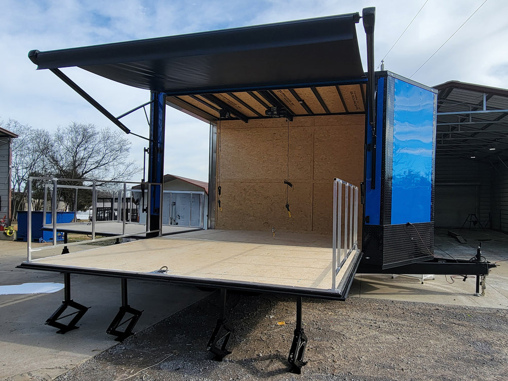 8.5' x 14' Custom Stage Trailer Cobalt Blue With Blackout