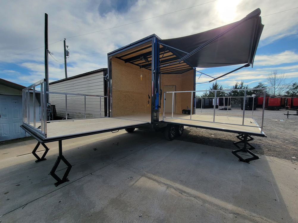 8.5' x 14' Custom Stage Trailer Cobalt Blue With Blackout