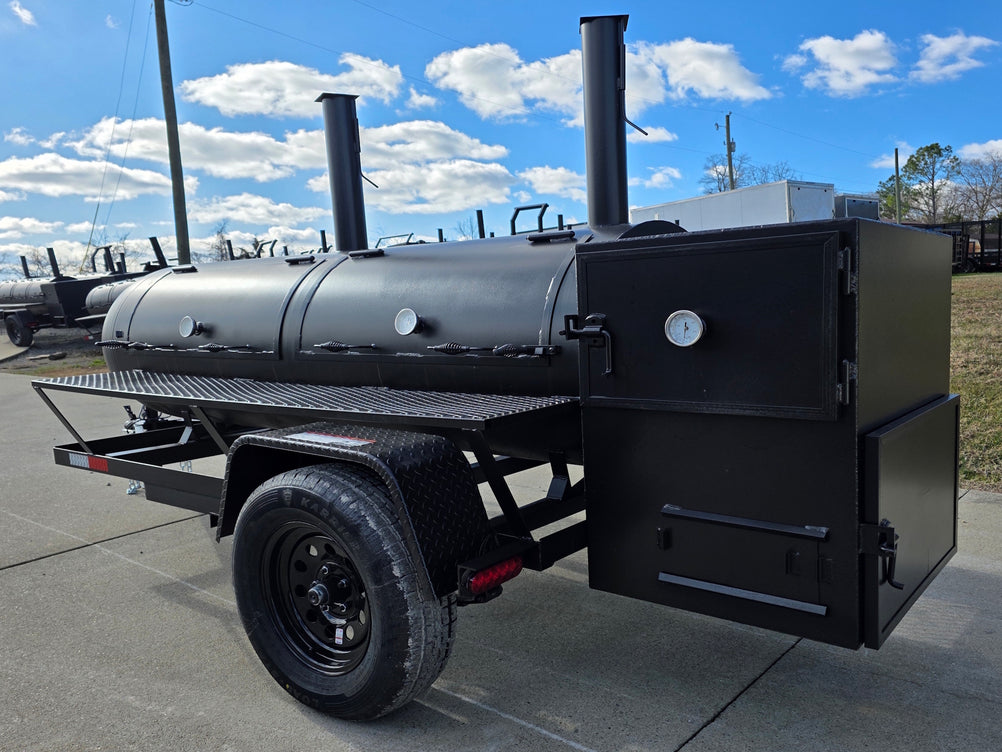 BBQ Smoker 300 Gallon Pull Behind Trailer 2 Door 1/2 Smoker 1/2 Charco