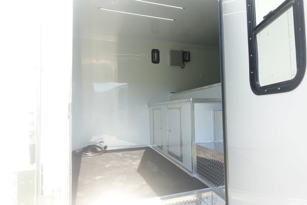 8.5x32 Gooseneck Hybrid Enclosed Trailer with (2) 7K Axles and 50 AMP ...