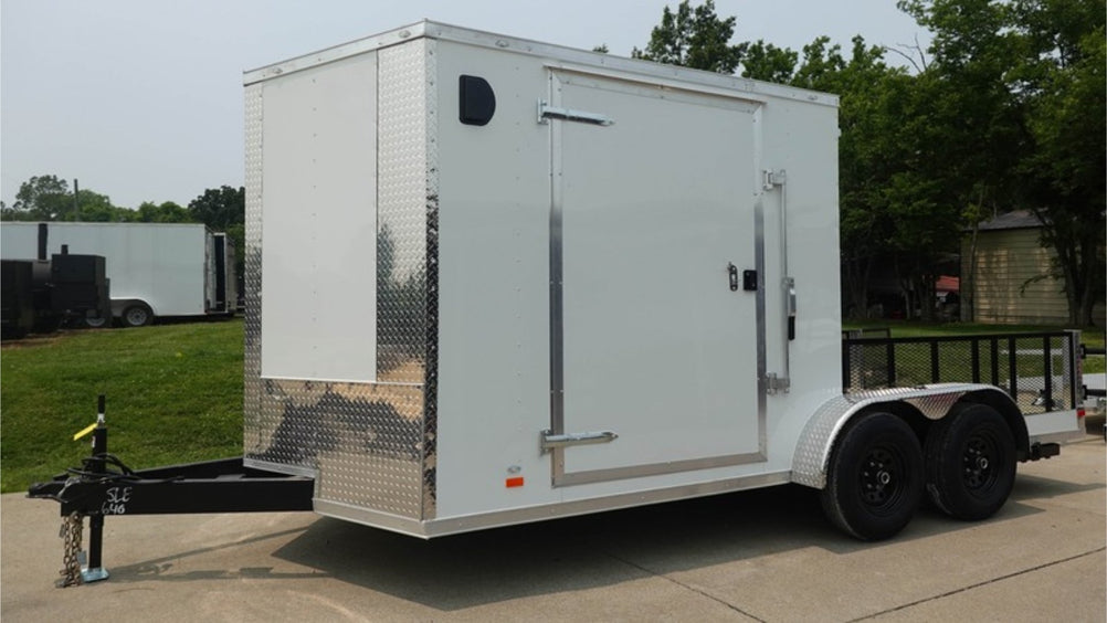 7x16 Tandem White V-Nose Hybrid Enclosed Trailer - SLE Equipment