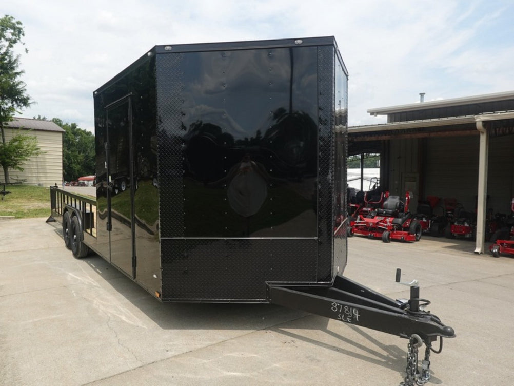 8.5x24 Black W/Black Out Hybrid Enclosed Trailer V-Nose (2) 7,000lb ...