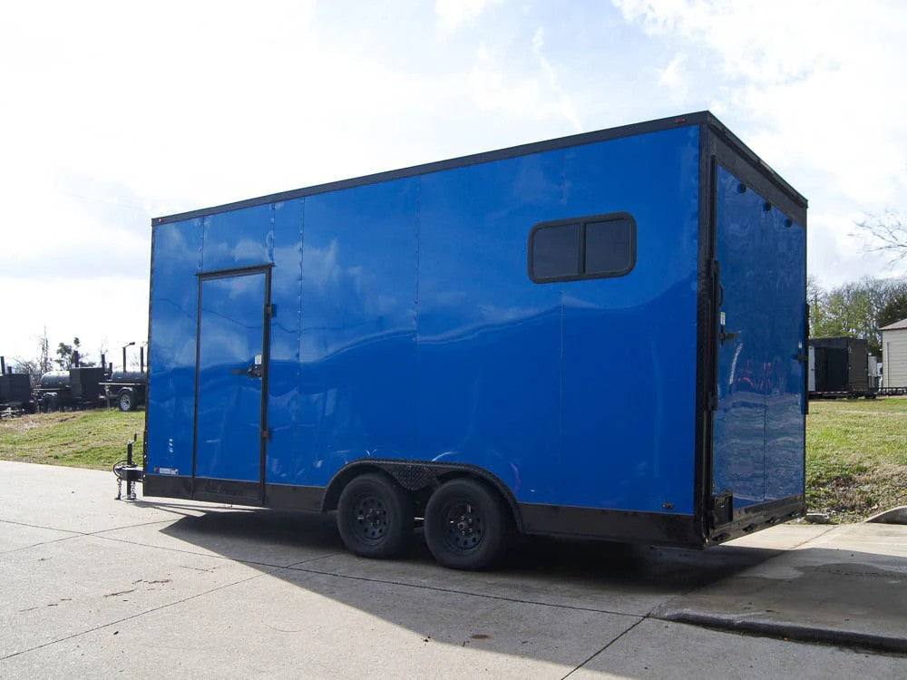 8.5x18 Blue V-Nose Slant Top Enclosed Trailer with Blackout Package