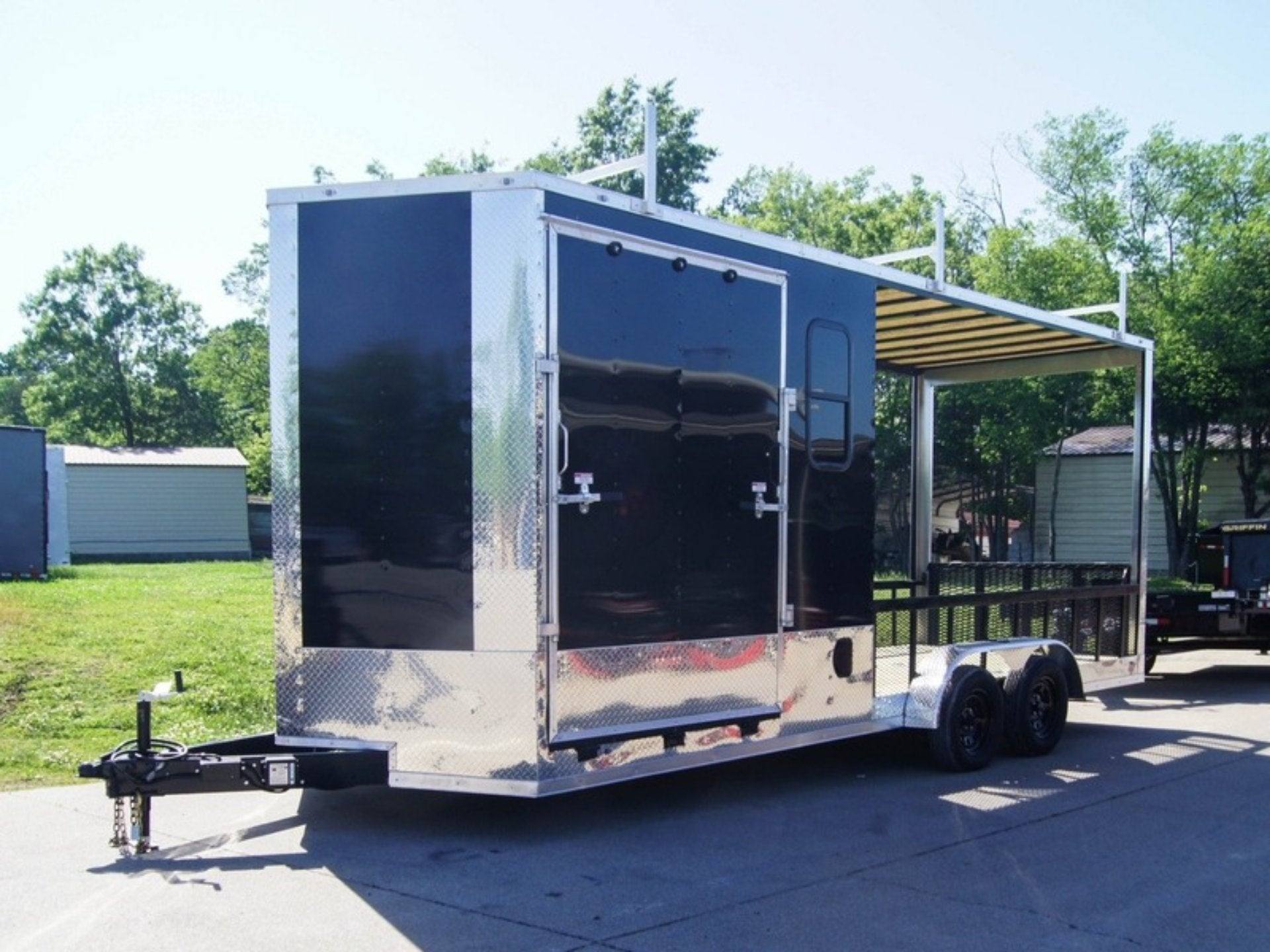 7x20 Black Enclosed Hybrid Trailer with 48'' Side Ramp
