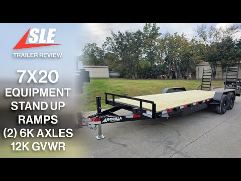 7X20 Equipment Trailer (2) 6000lb Axles with Stand-Up Ramps 12K GVWR ...