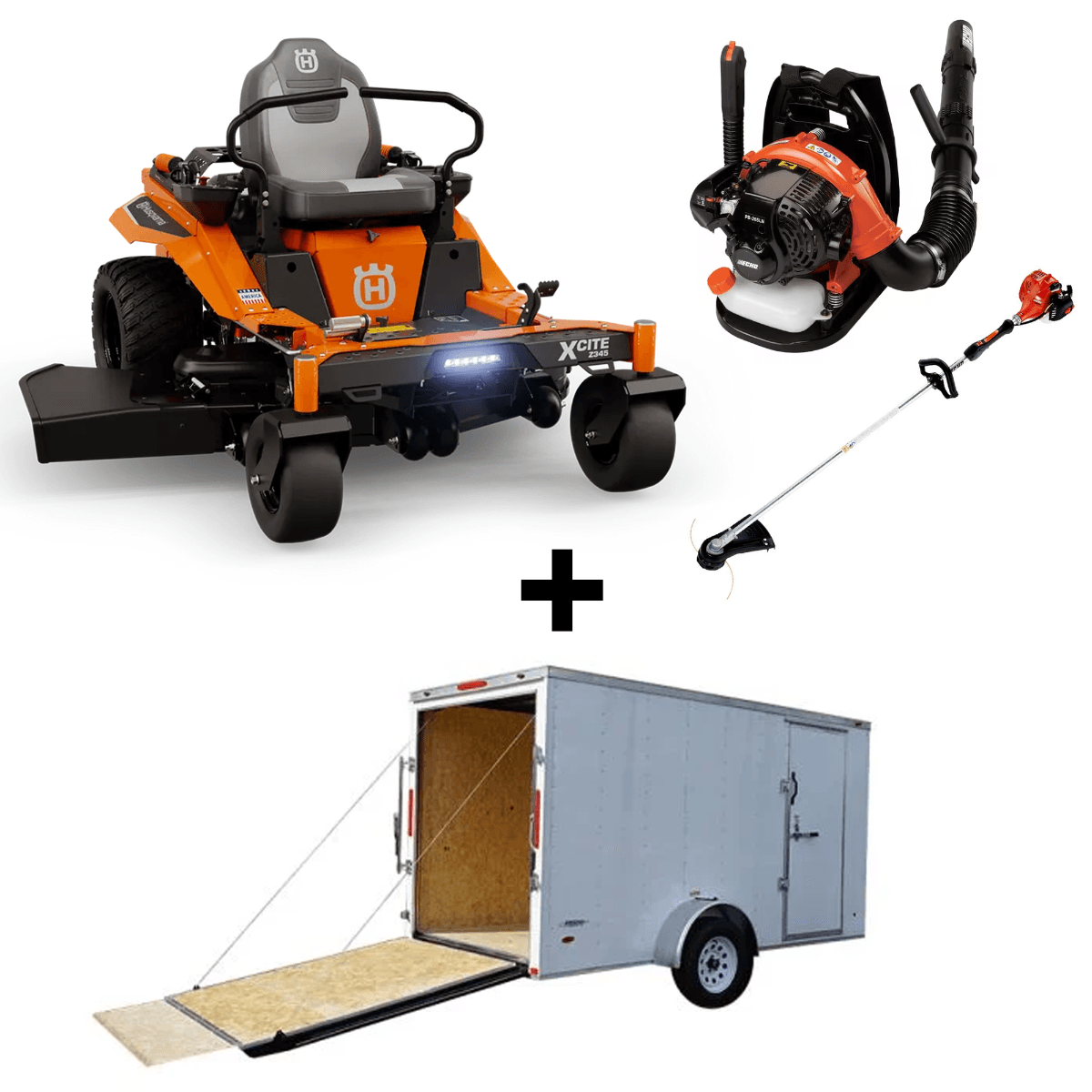 Husqvarna 54" XCite 345 24HP Koh Zero Turn Mower Enclosed Trailer Hand