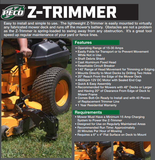 Peco ZT-3100 Z-Trimmer Zero Turn Mower String Trimmer Attachment