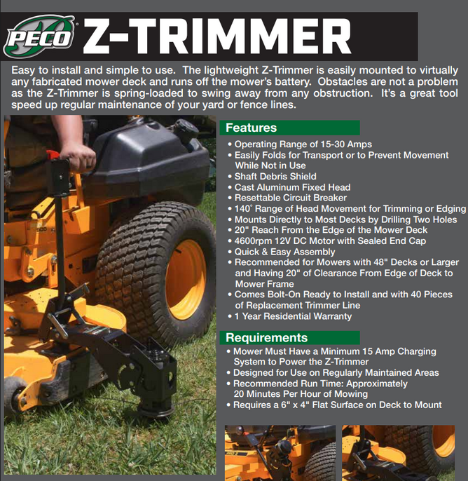 Peco ZT-3100 Z-Trimmer Zero Turn Mower String Trimmer Attachment